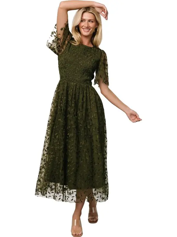 XH TEXTILES Kendra Embroidered Dress - Olive