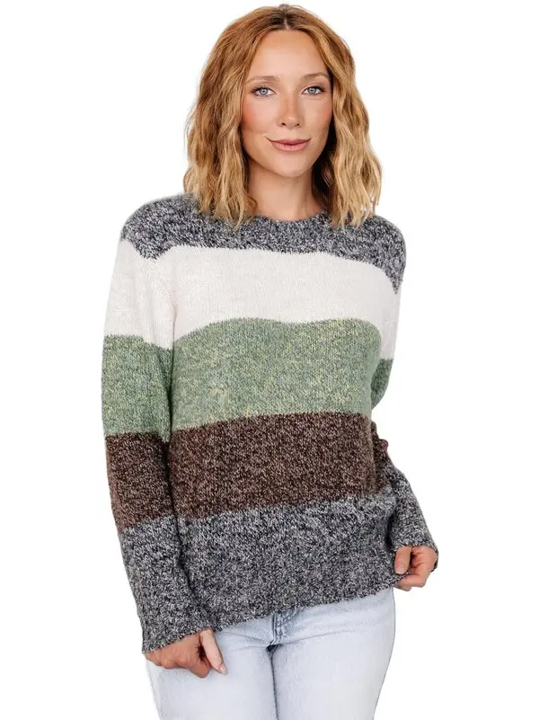 LUMIERE Ledger" Color Block Pullover Sweater - Multi Stripe