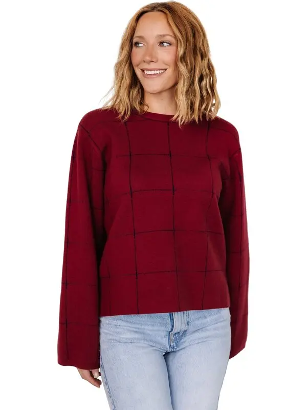LUMIERE Remington Sweater Windowpane Pattern - Red + Navy