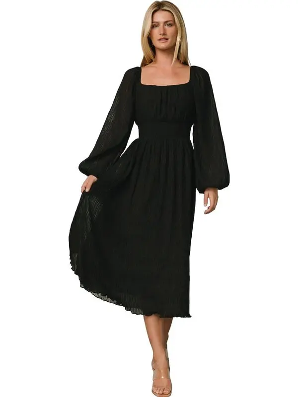 XH TEXTILES Dalton Pleated Midi Dress - Black