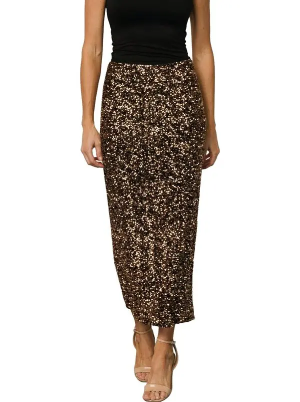 IN FEBRUARY Charmed Sequin Midi Skirt - Bronze