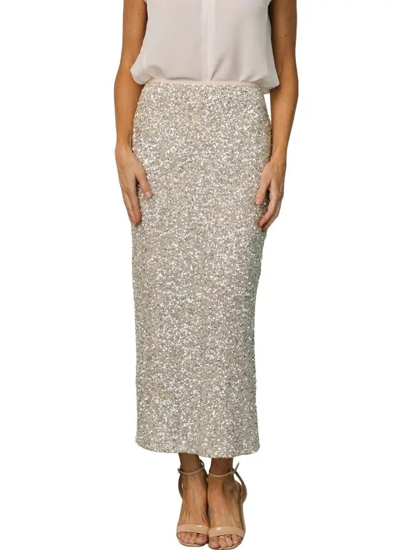 IN FEBRUARY Charmed Sequin Midi Skirt - Champagne