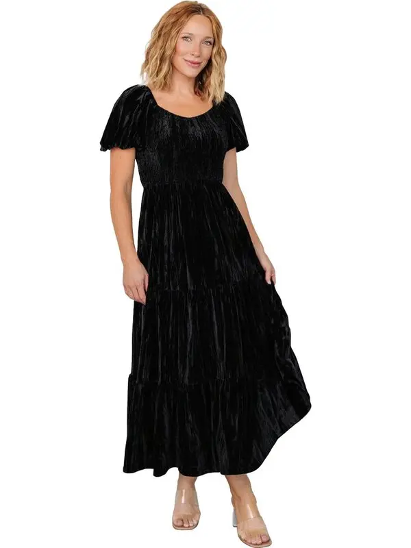 TEA N ROSE Colleen Velvet Maxi Dress - Black
