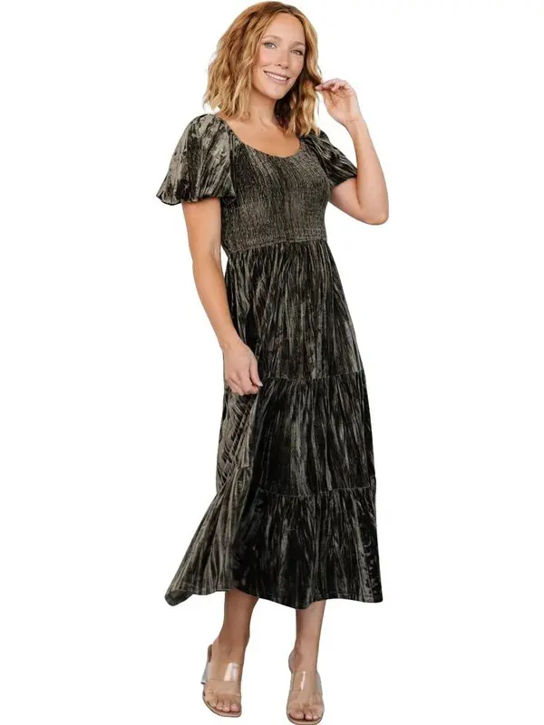 TEA N ROSE Colleen Velvet Maxi Dress - Olive