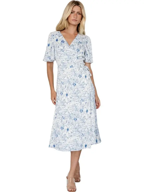 SKIES ARE BLUE Amelie Wrap Midi Dress - Blue Print