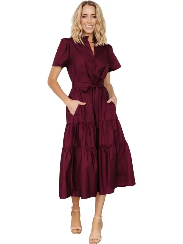 SUGAR LIPS Providence Poplin Dress - Wine