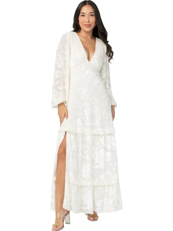 POLAGRAM Liana Velvet Burnout Maxi Dress - Ivory
