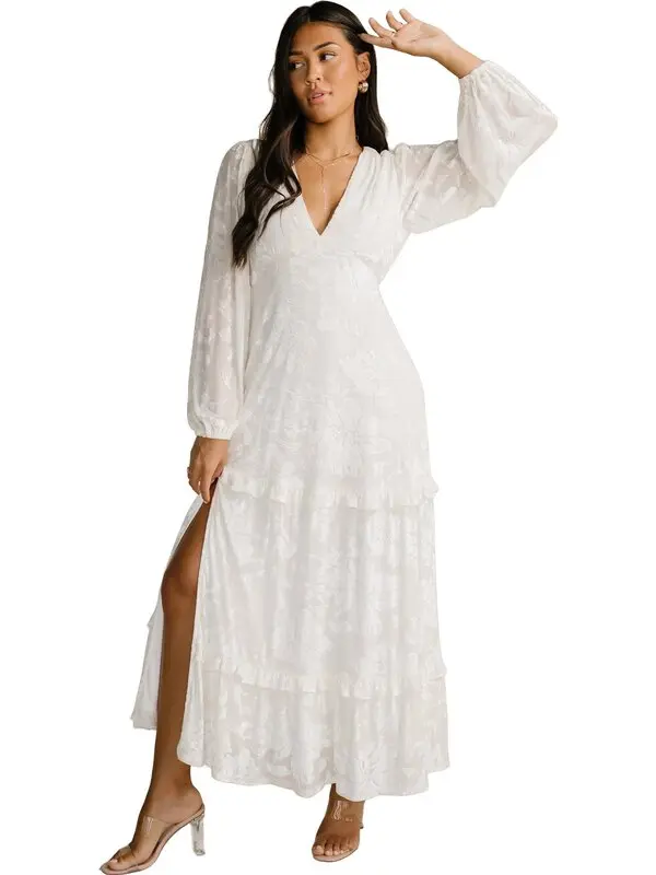 POLAGRAM Liana Velvet Burnout Maxi Dress - Ivory