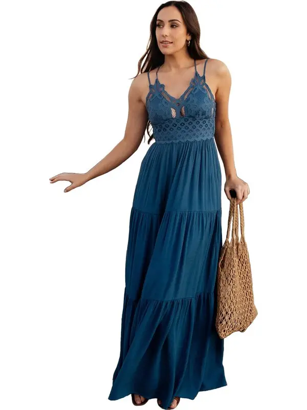 FLYING TOMATO Summerlin Lace Top Maxi Dress - Blue