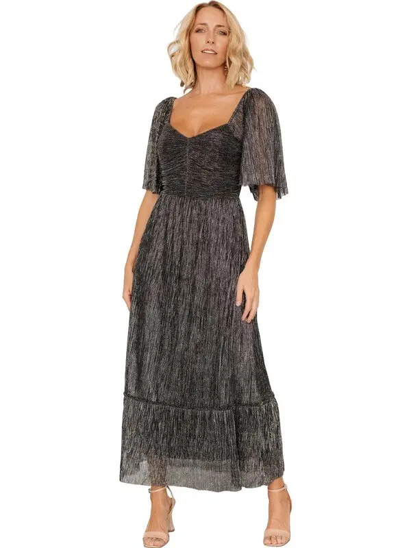 IN FEBRUARY Elea Shimmer Midi Dress - Black