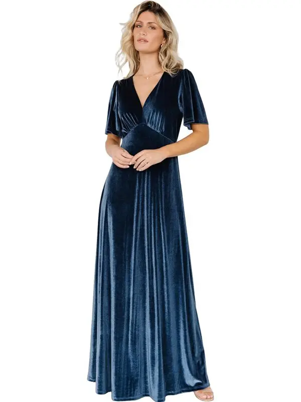 XH TEXTILES Vivian Velvet Maxi Dress - Blue