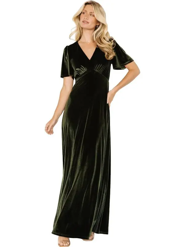 XH TEXTILES Vivian Velvet Maxi Dress - Olive