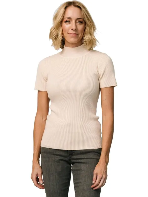 TEA N ROSE Edie Mock Neck Top - Cream