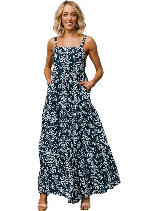 SKIES ARE BLUE Oceanside Maxi Dress - Navy Print