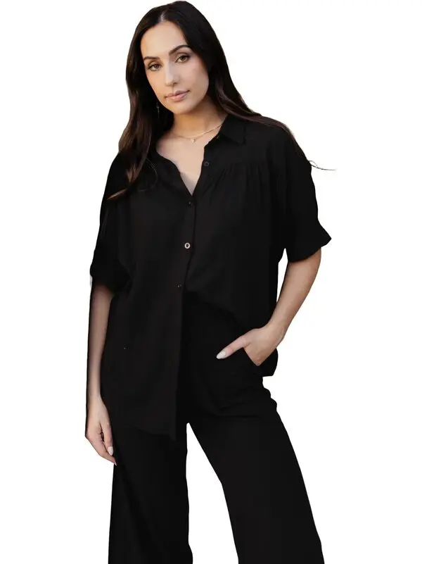 HAYDEN Romy Button Top - Black