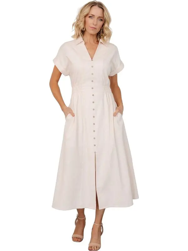 IN FEBRUARY Larah Button Midi Dress - Natural