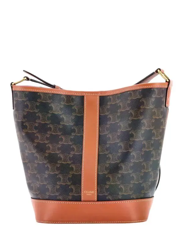Celine Triomphe Coated Canvas Small Bucket Bag - Brown