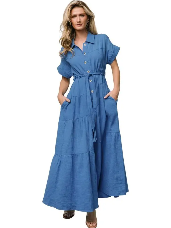 POLAGRAM Aizey Button-up Maxi Dress - Blue