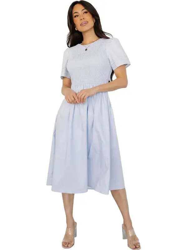 ANDREE BY UNIT Farrah Smocked Midi Dress - Light Blue