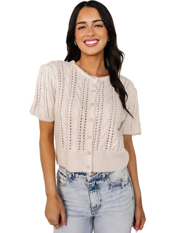 IN LOOM Darby Cable Knit Button-front Sweater Top - Cream