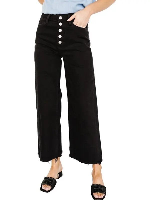 TEA N ROSE Georgie High Rise Wide Leg Jeans - Black