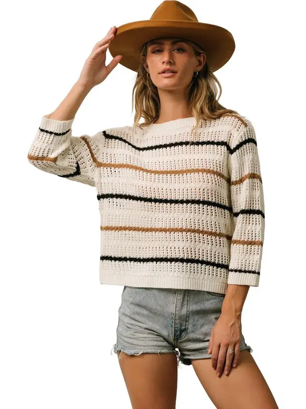 LUMIERE Sundance Knit Sweater Top - Ivory Multi Stripe