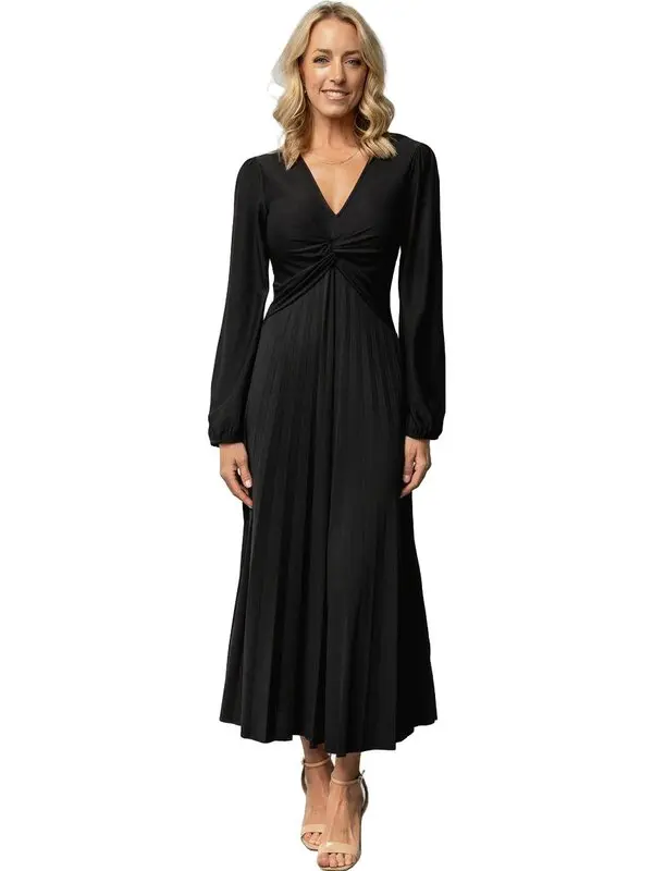 KANER Lynda Pleated Midi Dress - Black