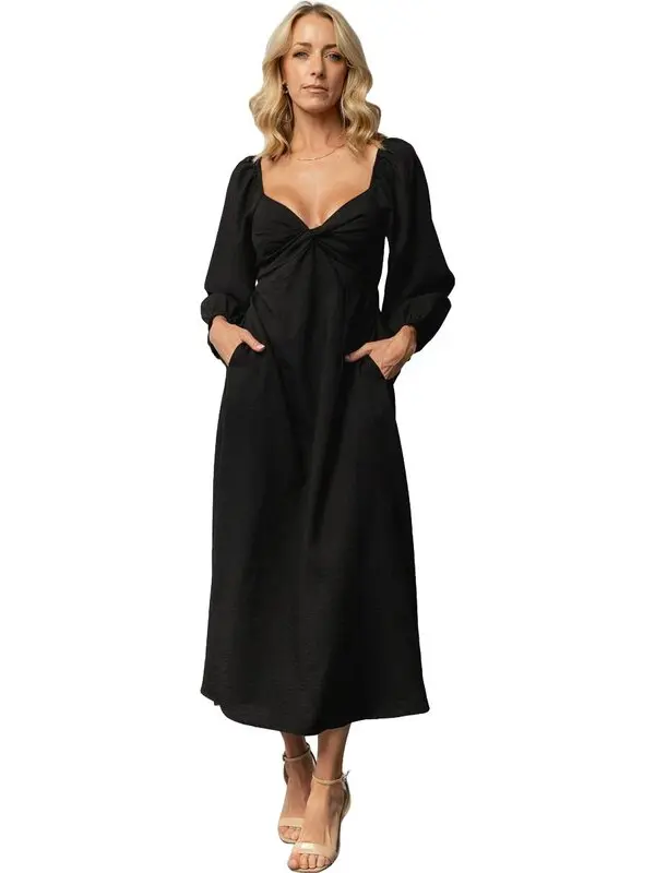 POLAGRAM Rosalie Back Tie Midi Dress - Black