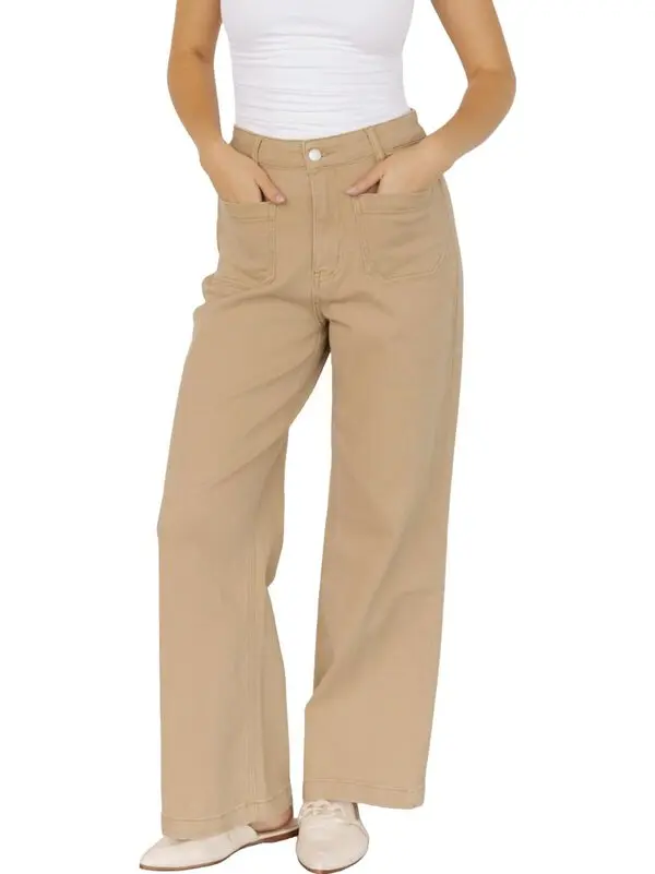 TEA N ROSE Emery Wide Leg Denim Pants - Natural