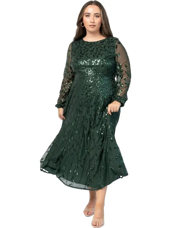 XH TEXTILES Kalla Sequin Midi Dress - Emerald