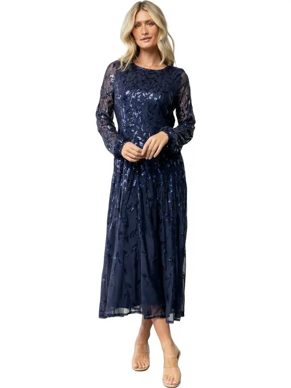 XH TEXTILES Kalla Sequin Midi Dress - Navy