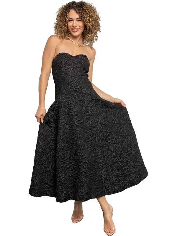 FLYING TOMATO Selene Strapless Sweetheart Neck Midi Dress - Black
