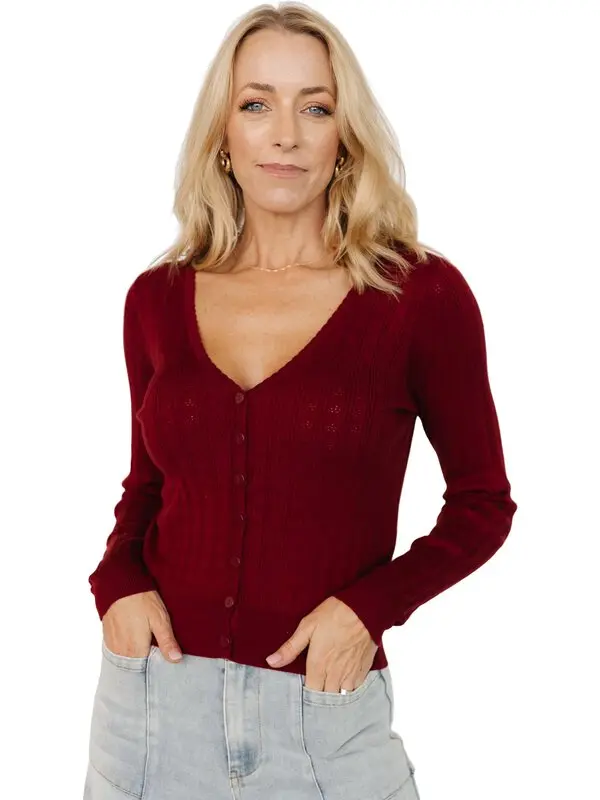 BESTSELLER Heidi Pointelle Cardigan - Brick
