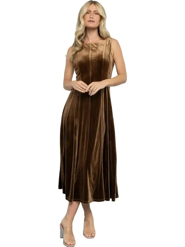 FLYING TOMATO Velvet Midi Dress - Bronze