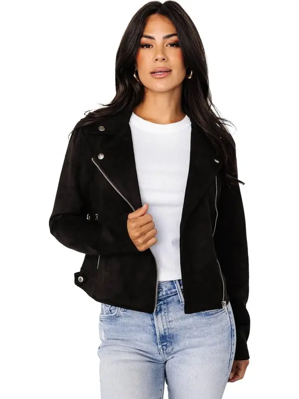 BESTSELLER Marisa Faux Suede Cropped Moto Jacket - Black