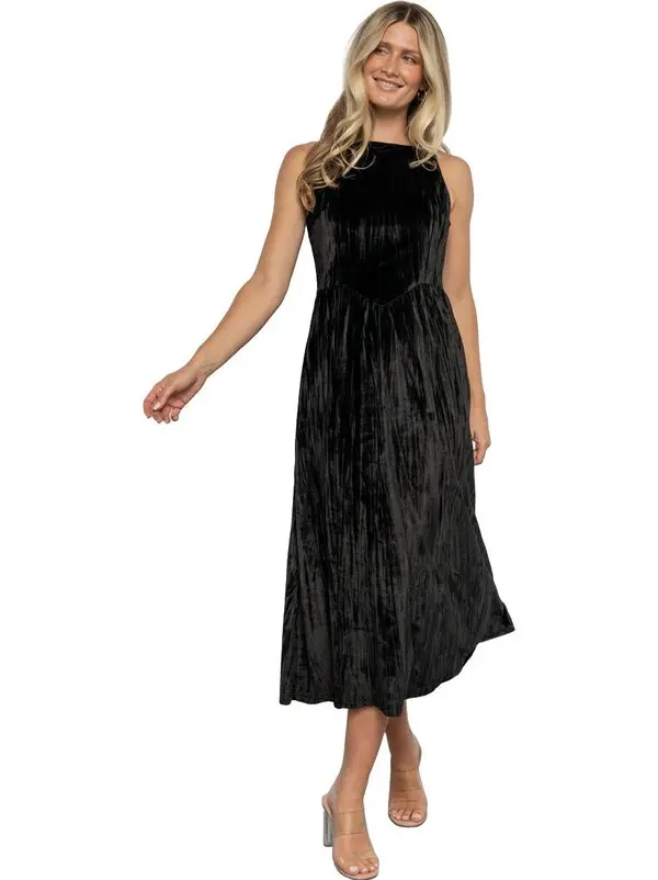 POLAGRAM Octavia Velvet Midi Dress - Black