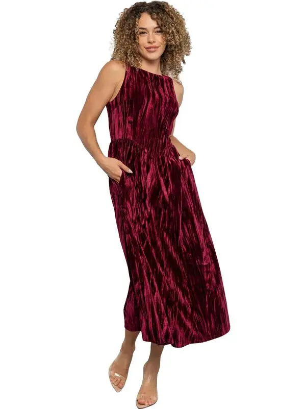 POLAGRAM Octavia Velvet Midi Dress - Cranberry