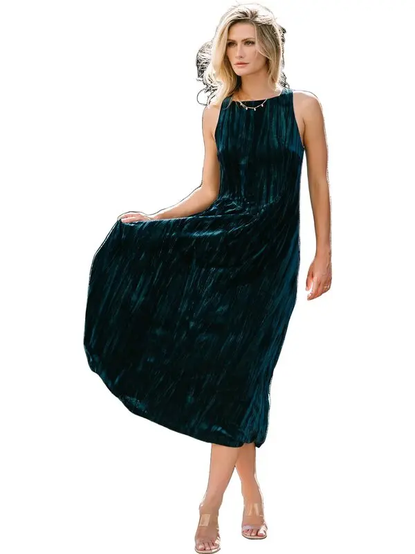 POLAGRAM Octavia Velvet Midi Dress - Deep Teal
