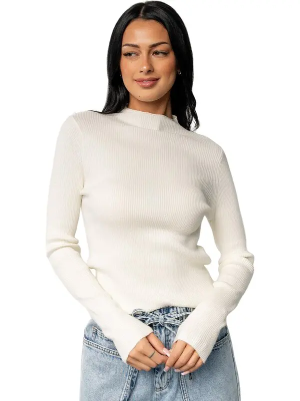 BESTSELLER Ilsa Ribbed Mock Neck Long Sleeve Sweater Top - Ivory