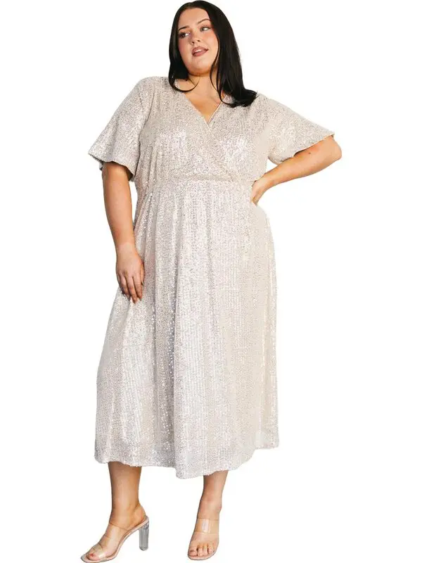 TEA N ROSE Mayfair Sequin Midi Dress - Champagne