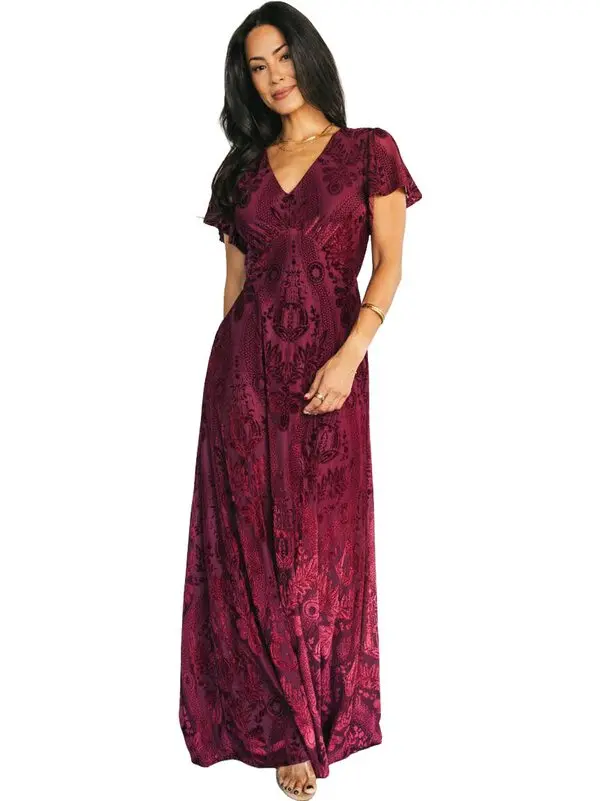 XH TEXTILES Kimberly Velvet Maxi Dress - Wine