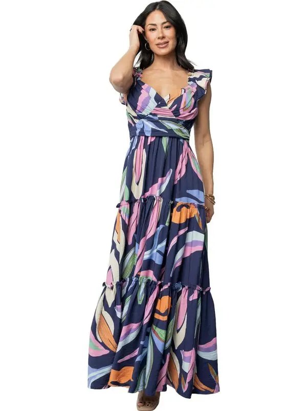 XH TEXTILES Mercedes Maxi Dress - Tropical Navy Multi