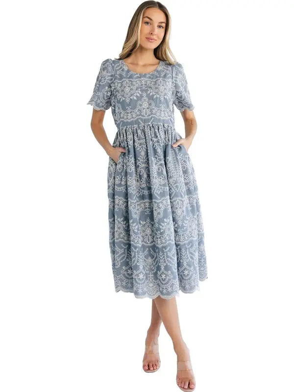 TEA N ROSE Margot Eyelet Midi Dress - Slate