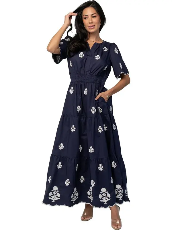 IN LOOM Delilah Embroidered Maxi Dress - Navy