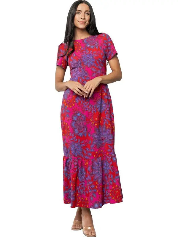 SUGAR LIPS Gwen Tiered Maxi Dress With Floral Print - Fuchsia Print