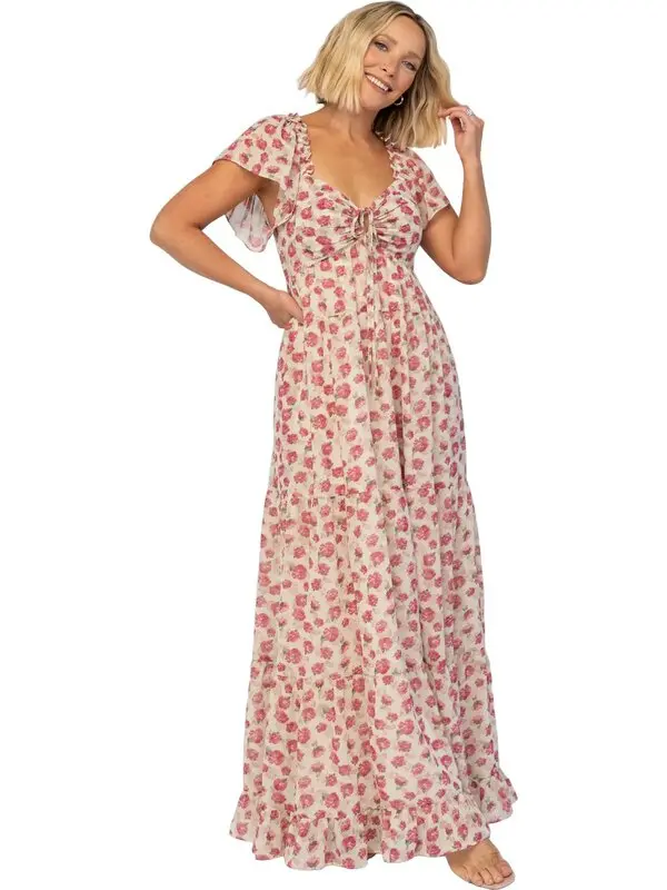 IN FEBRUARY Solene Maxi Dress With Floral Print - Mauve Multi