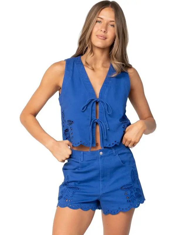 BLUE BLUSH Embroidered Two-piece Set With Scalloped Trim - Cobalt