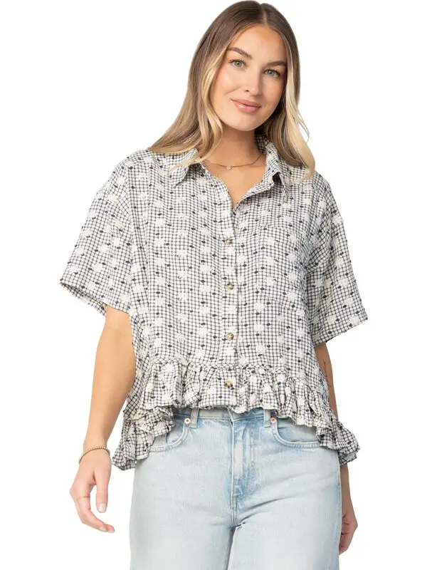 BIBI Jalen Relaxed Peplum Top - Blue