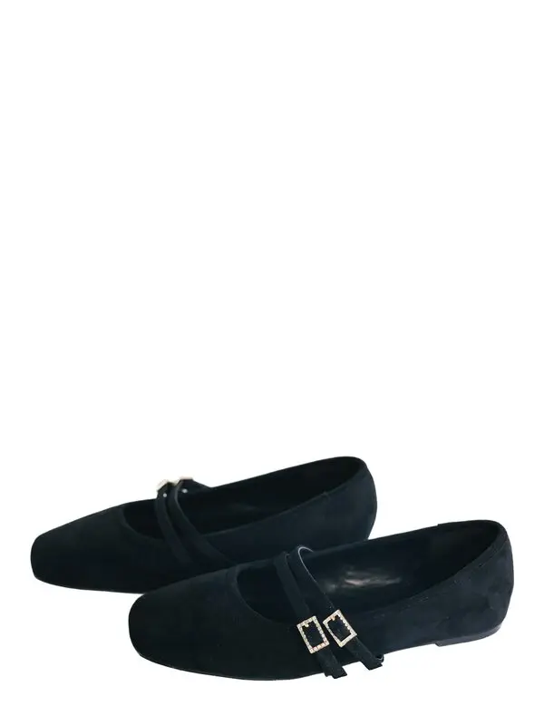 RAD FASHION Azira Square Toe Ballet Flats With Buckled Straps - Black