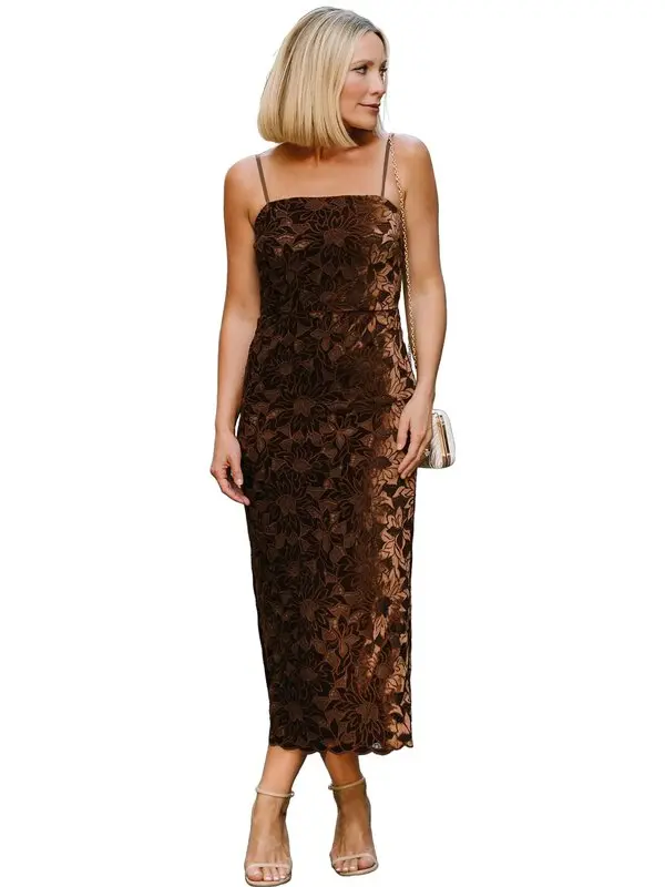 FLYING TOMATO Kensington Lace Midi Dress - Espresso